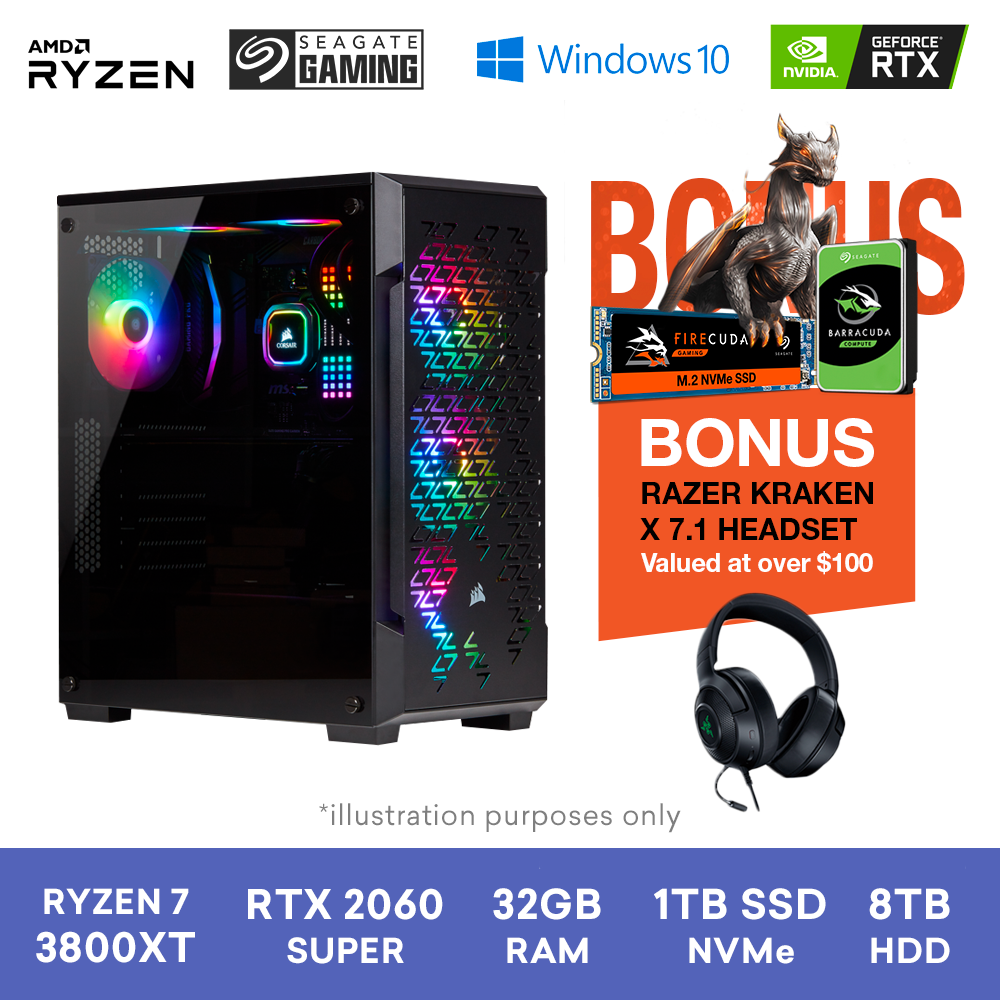 Gaming Workstation AMD Ryzen 7 3800XT Seagate Firecuda 520 1TB PCIe ...